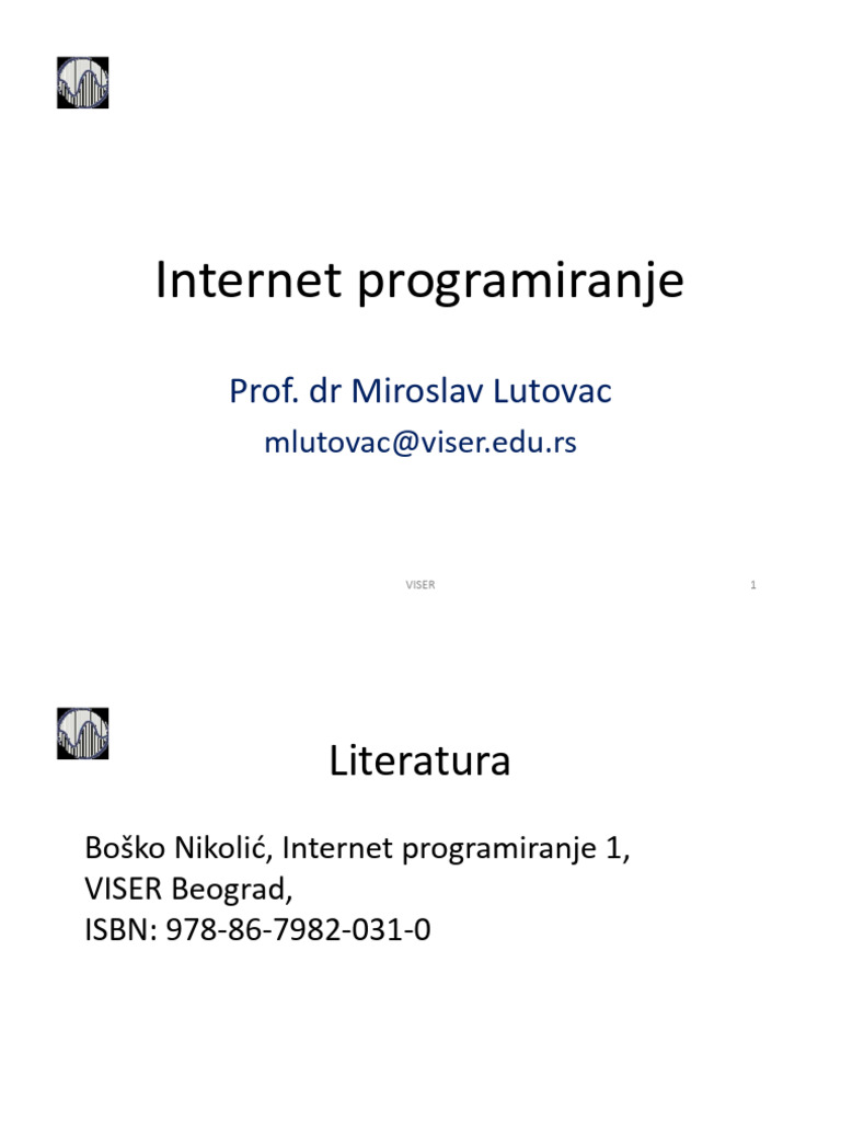Internet Programiranje: Prof. DR Miroslav Lutovac | PDF