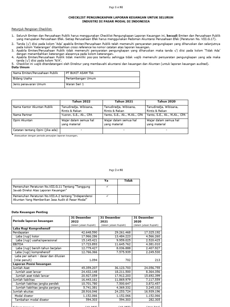 Checklist FS PTBA 2022 | PDF