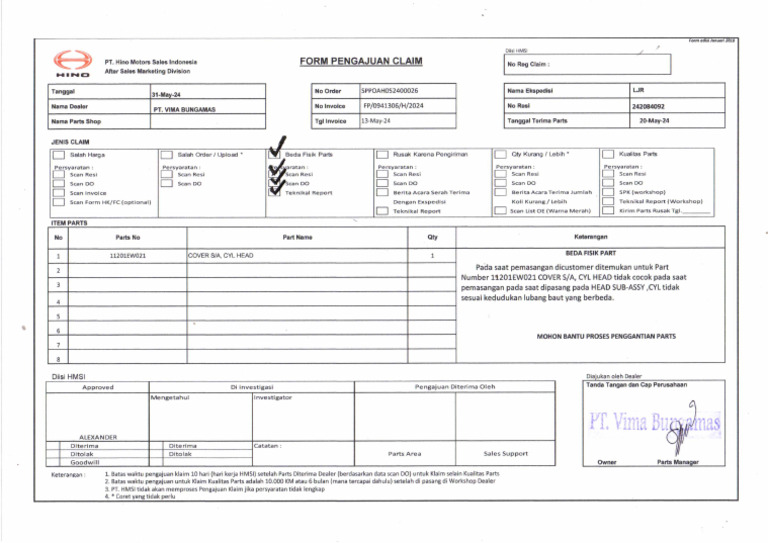 Form Klaim 27320240531 - 0070 | PDF
