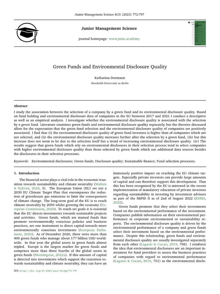 Green Funds and Environmental Disclosure Quality | PDF | Sustainability ...