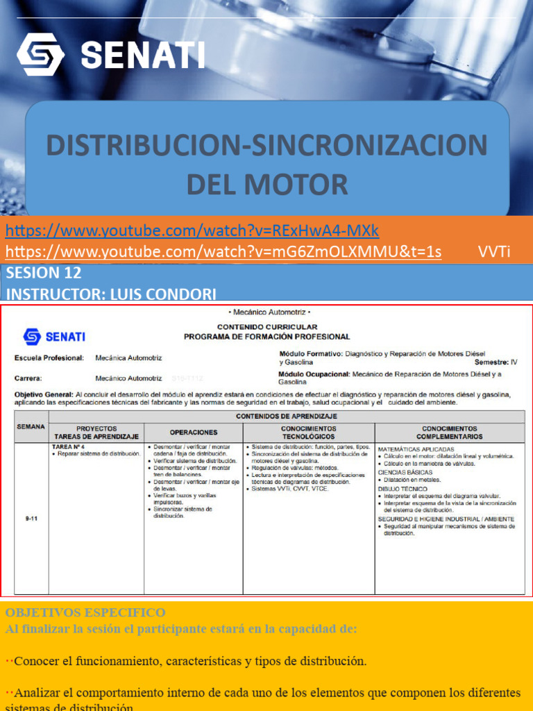 Distribucion-Sincronizacion Del Motor: Sesion 12 Instructor: Luis ...