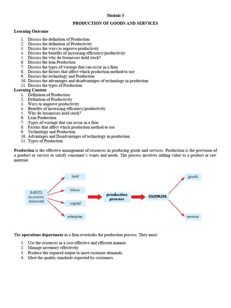 Module 3 Production of Goods and Services | PDF | Inventory | Lean Manufacturing