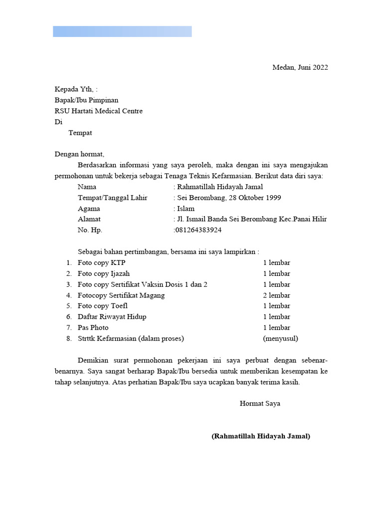 Surat Lamaran Dek Rahma | PDF