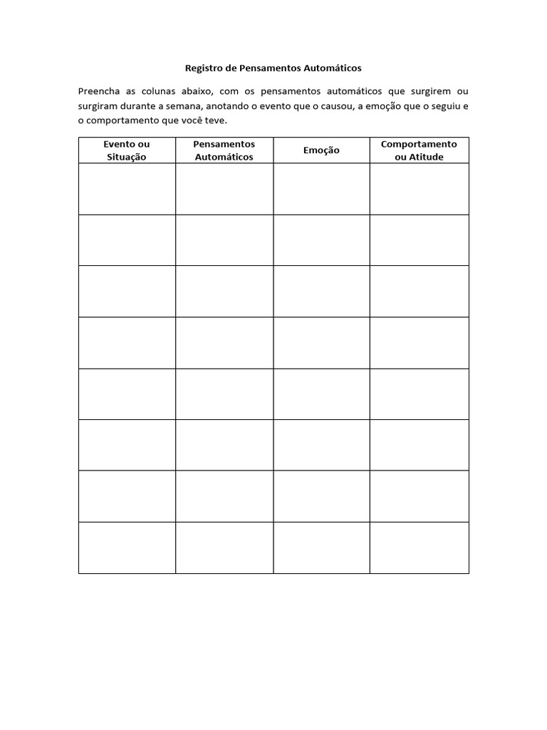 Registro de Pensamentos Automaticos | PDF Registro de Pensamentos Automaticos | PDF