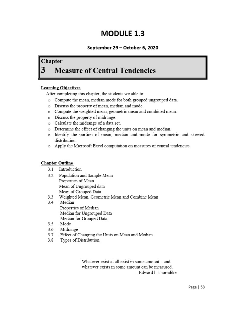 MATH 121 (Chapter 3) - Measure of Central Tendencies | Download Free PDF | Mode (Statistics ...