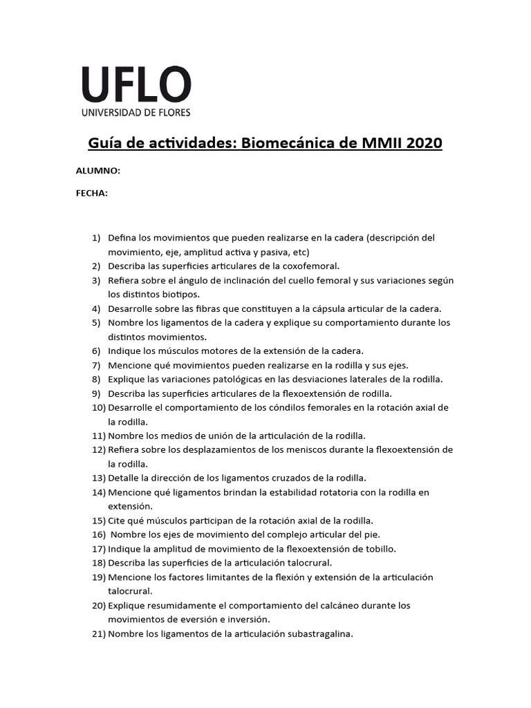 Biomecánica de MMII: Movimientos y Estructuras | PDF