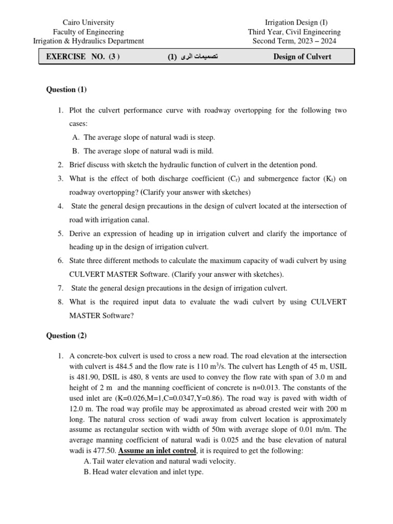 Culvert Sheet 3 | PDF | Civil Engineering | Earth Sciences