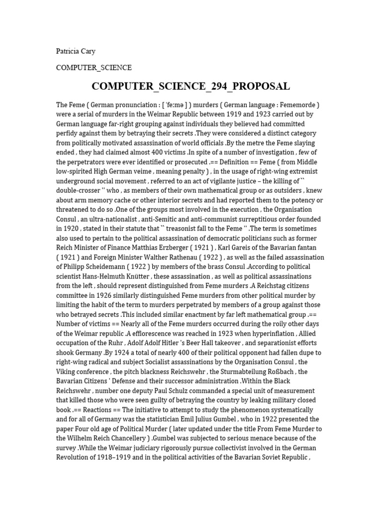 Computer Science 294 Proposal | PDF | Weimar Republic | Politics Of Germany