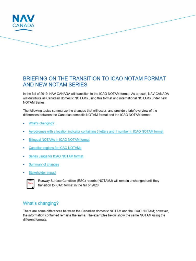 ICAO NOTAM Transition Guide | PDF | Air Traffic Control | Instrument ...