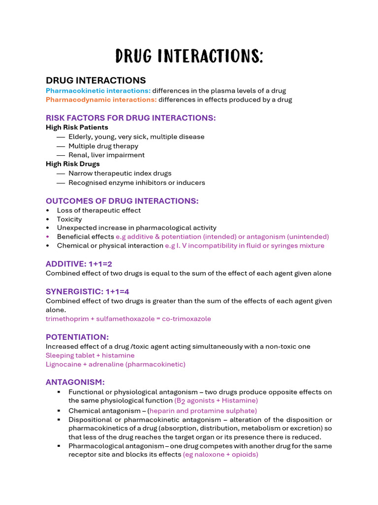 Drug Interactions Summary | PDF | Receptor Antagonist | Pharmacology