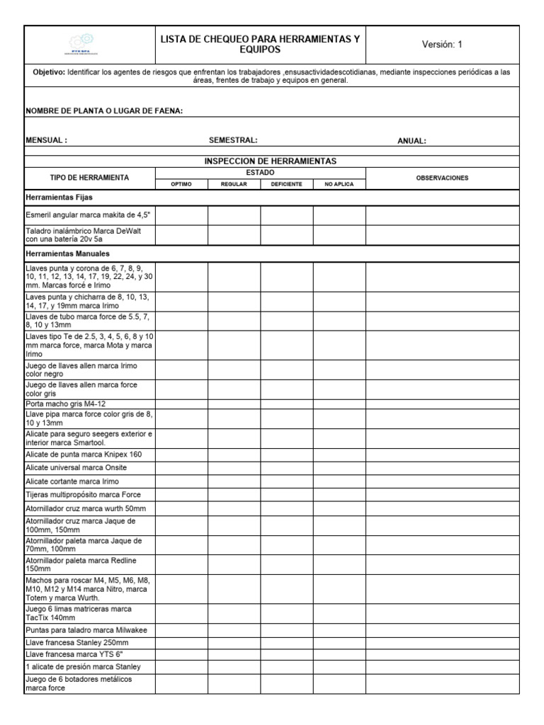 Formato-Lista-de-Chequeo-Para-Herramientas-y-Equipos | PDF ...