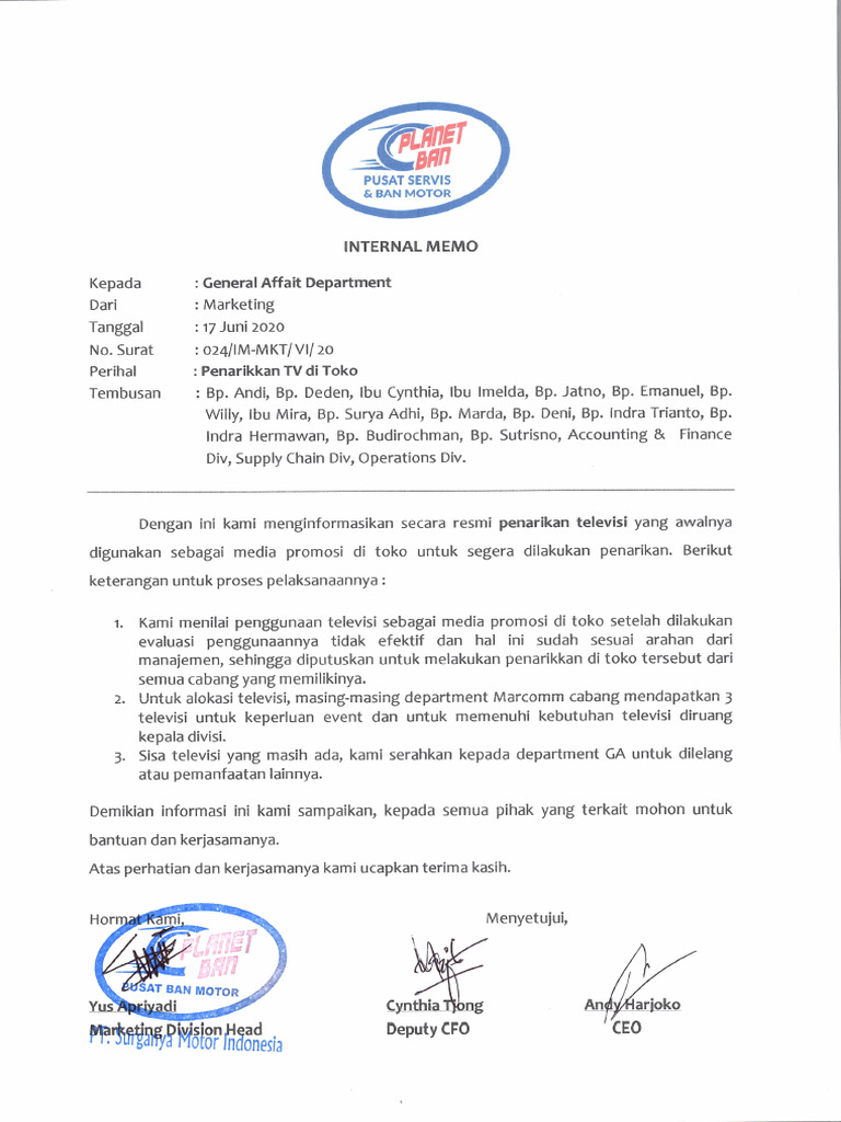 IM Penarikan TV-ttd Pak Andi | PDF
