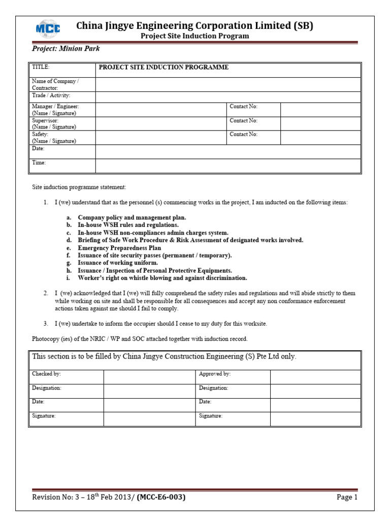 MCC-E6-003 - (Induction - Form, - Programme - and - Attendance ...