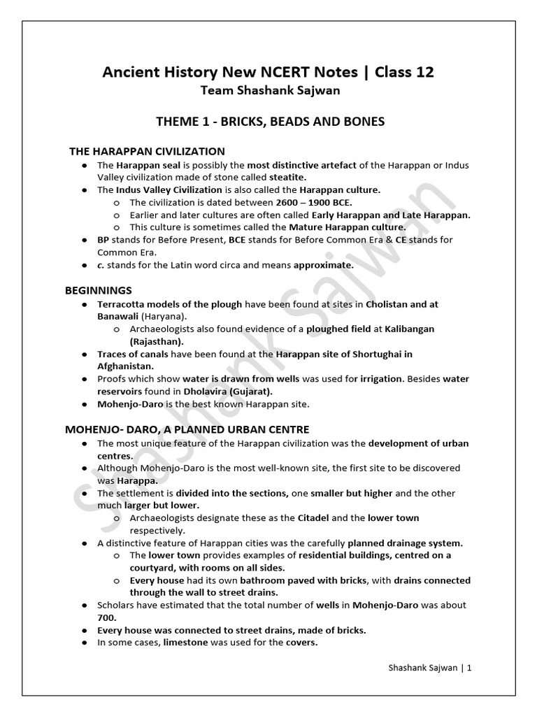 Ancient History New NCERT Notes - Class 12: Team Shashank Sajwan Theme ...