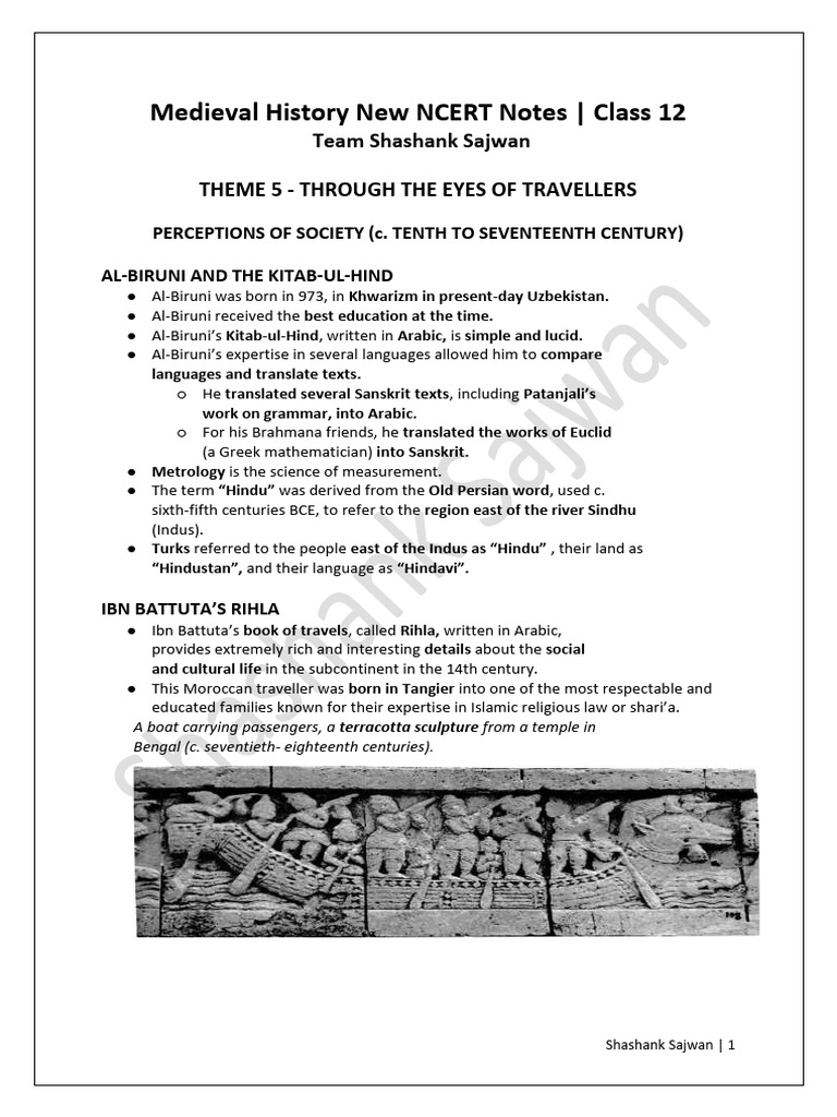 Medieval History New NCERT Notes - Class 12: Team Shashank Sajwan Theme ...