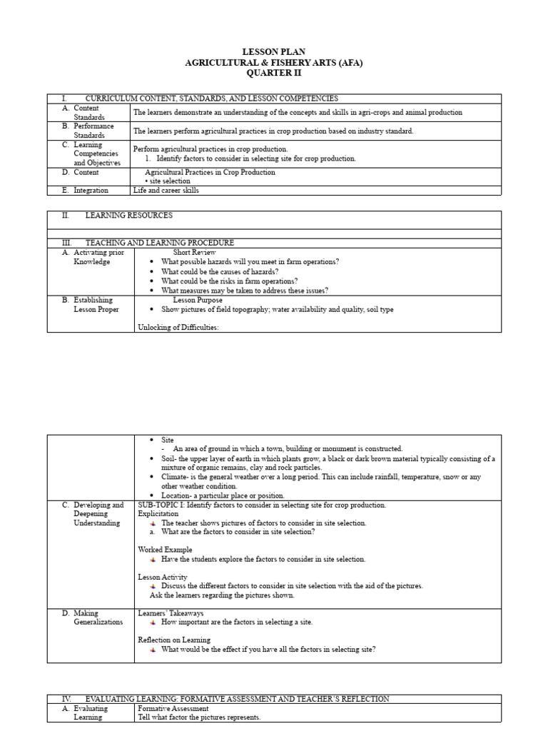 LESSON PLAN in Agri Crop 7 | PDF | Learning | Educational Assessment