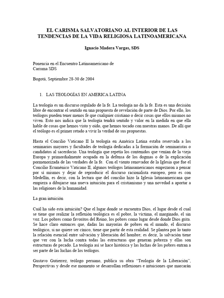 El Carisma Salvatoriano Al Interior de Las Tendencias de La Vida ...