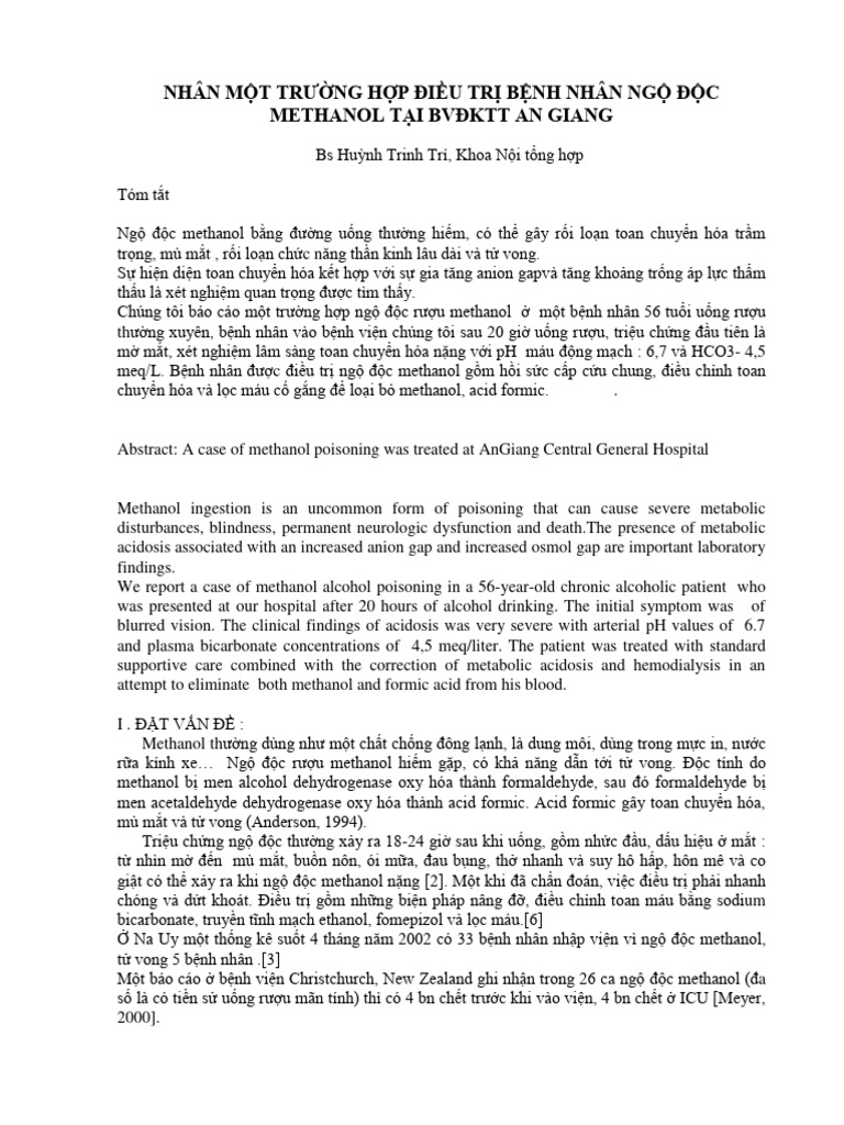 k2 - Attachments - NHAN 1 TRUONG HOP NGO DOC METHANOL TAI BVDKTTAG | PDF