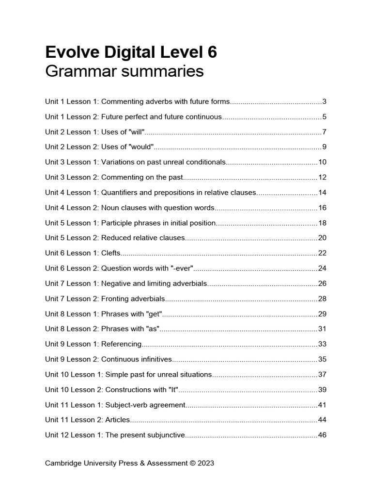 Evolve 6 Grammar Overview | PDF | Verb | Grammatical Number