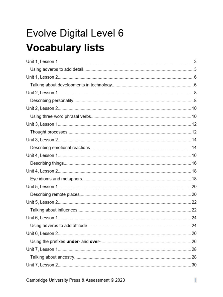 Evolve 6 Vocabulary Lists | PDF | Speech Recognition | Speech Synthesis