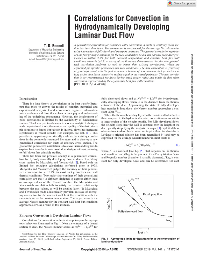 Correlation for Convection in Hydrodynamically Developing Laminary Flow Duct (1) | PDF | Heat ...