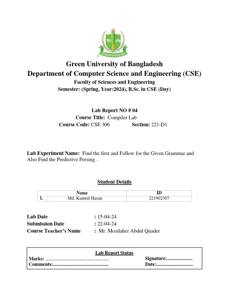 Compiler Lab Report 04 Kamrul | PDF | Computing | Computer Science