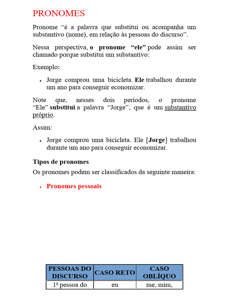 PRONOMES de TRATAMENTO | Download grátis PDF | Pronome | Morfologia linguística