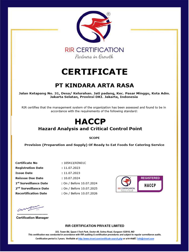 1. Sertifikat implementasi HACCP-ISO 22000 | Download Free PDF | Hazard Analysis And Critical ...