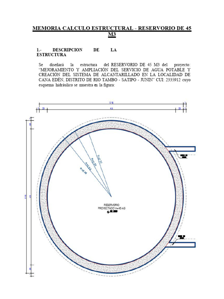 2.MEMORIA RESERVORIO 45 M3 Rev1 | PDF | Hormigón | Ingeniería estructural