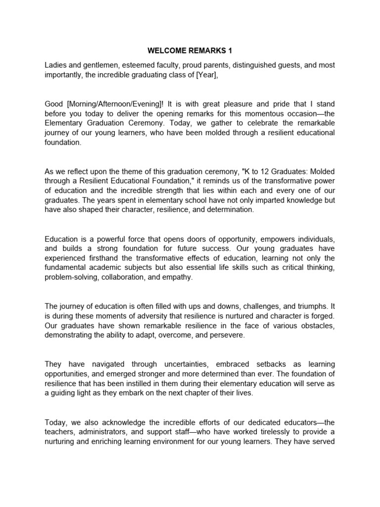 WELCOME REMARKS | PDF | Learning | Psychological Resilience