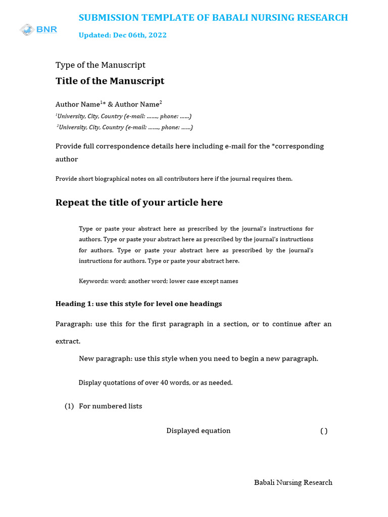 BNR Submission Template Dec 2022 | PDF | Publishing | Written Communication