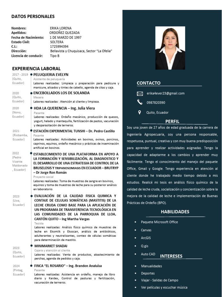CV - Ordoñez Quezada Erika Lorena | PDF | Ecuador | Mamíferos