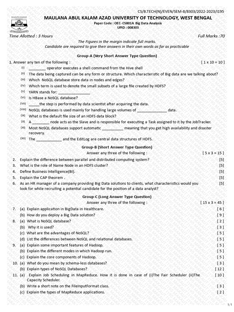 OEC - CS801A Big Data Analysis | PDF | Apache Hadoop | No Sql