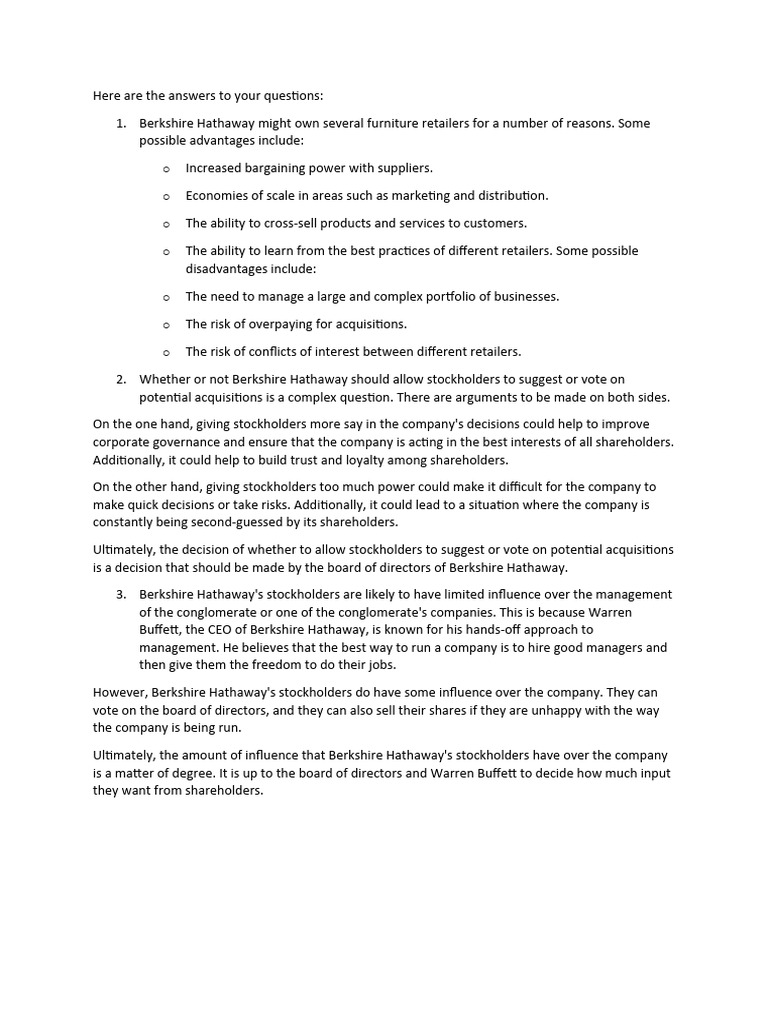 Tutorial 3 Answers | PDF | Berkshire Hathaway | Board Of Directors