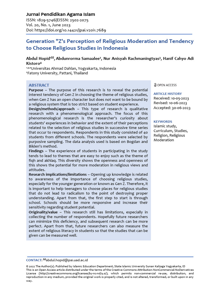 Generation Z Perception of Religious Moderation and Tendency | PDF ...