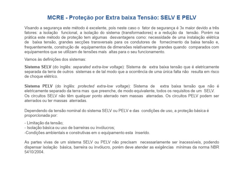 Proteção por Extra Baixa Tensão: SELV e PELV | PDF | Computadores