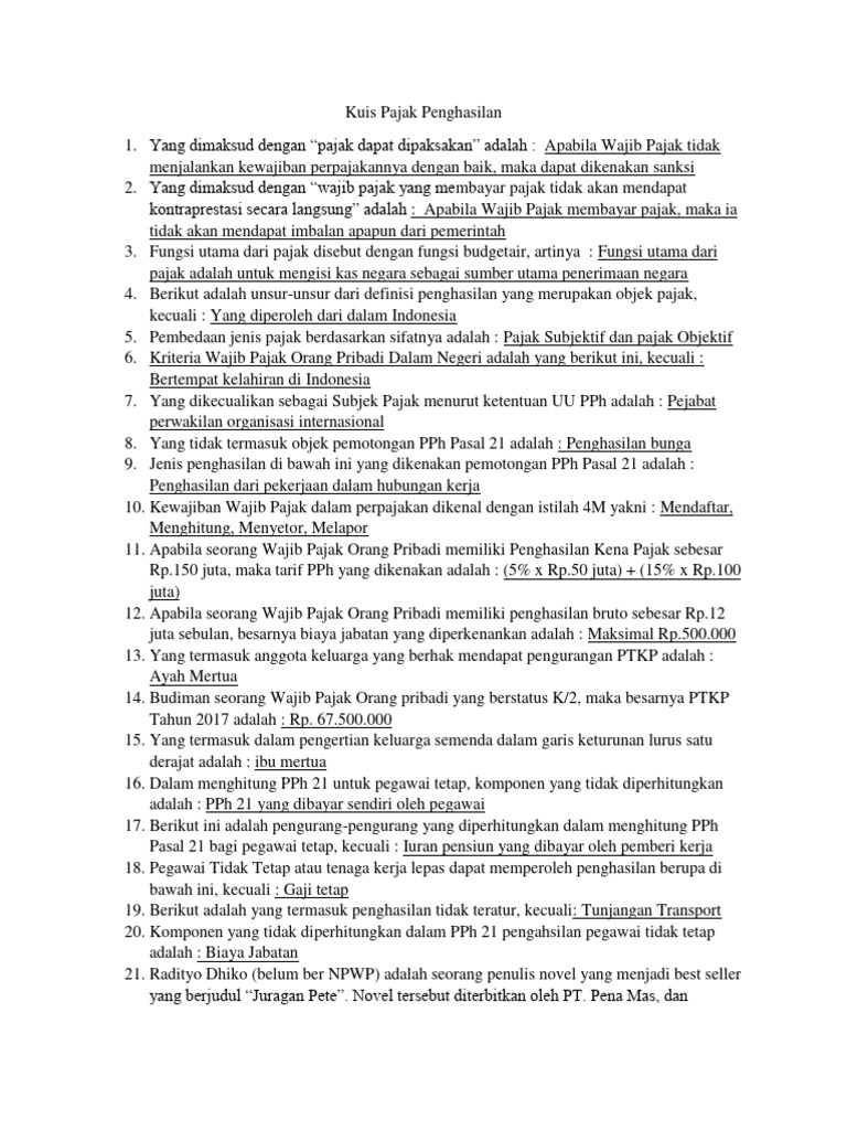 Kuis Pajak Penghasilan | PDF