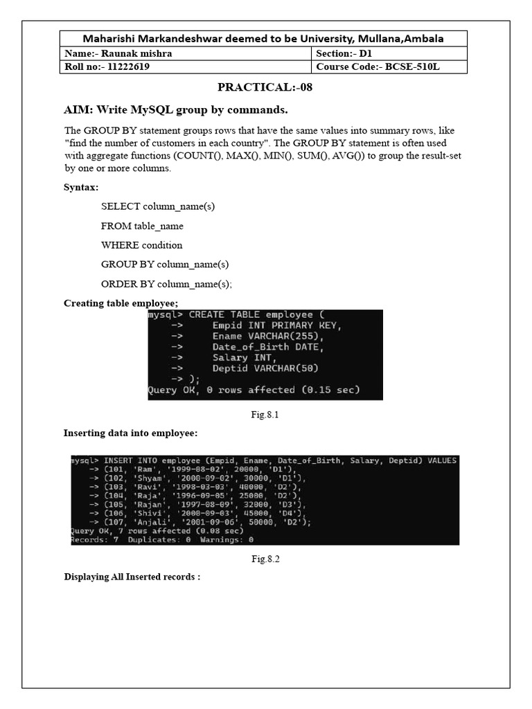 DBMS Ex08 | PDF | Computer Programming | Data Management Software