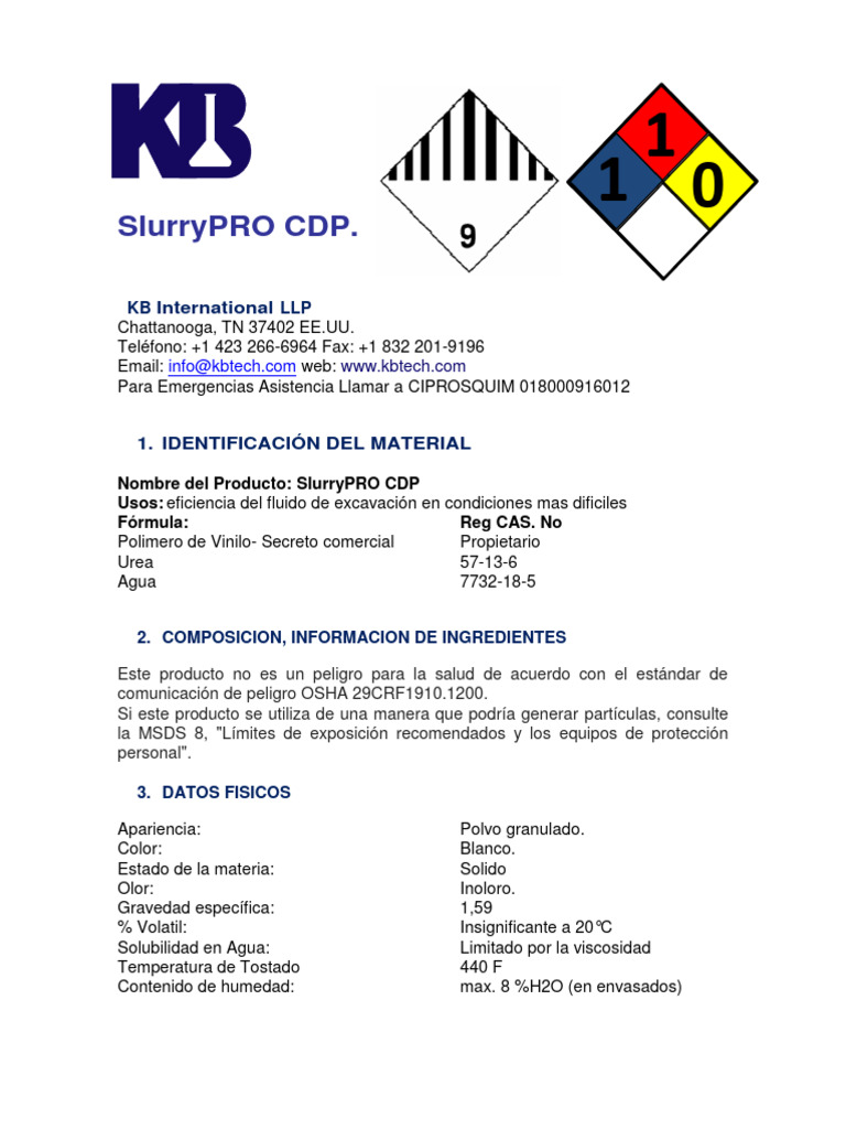 045.FDS Polimero Slurrypro CDP | PDF | Agua | Combustión