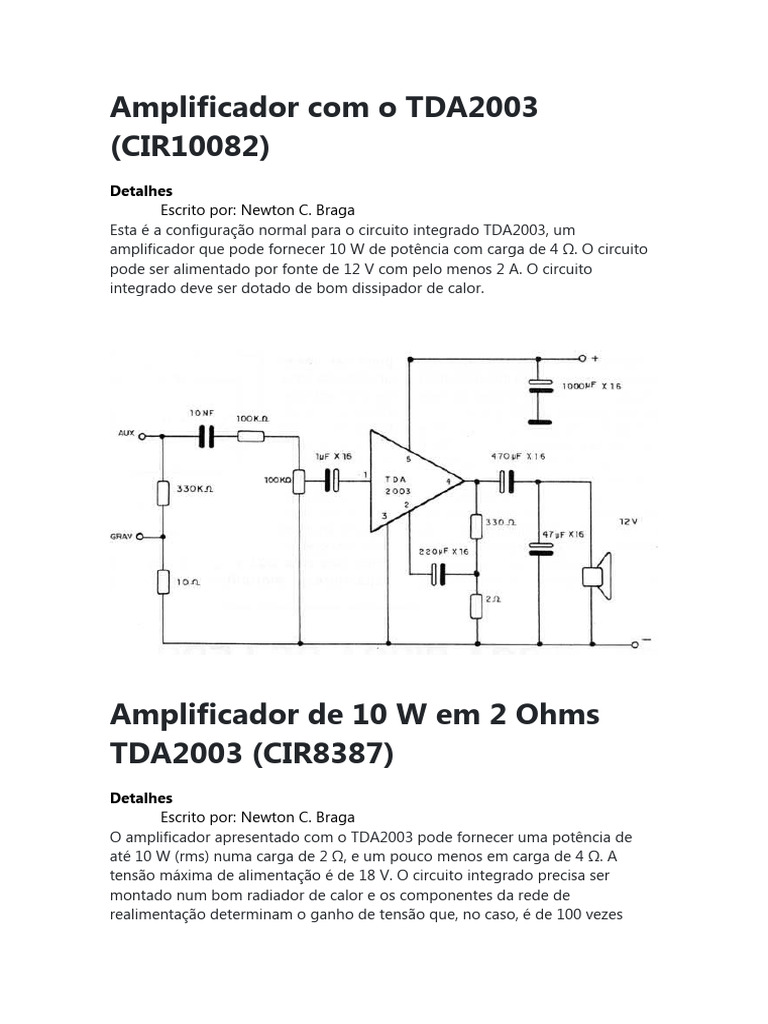 Amplificador Com o TDA2003 | PDF | Fonte de energia | Rede elétrica