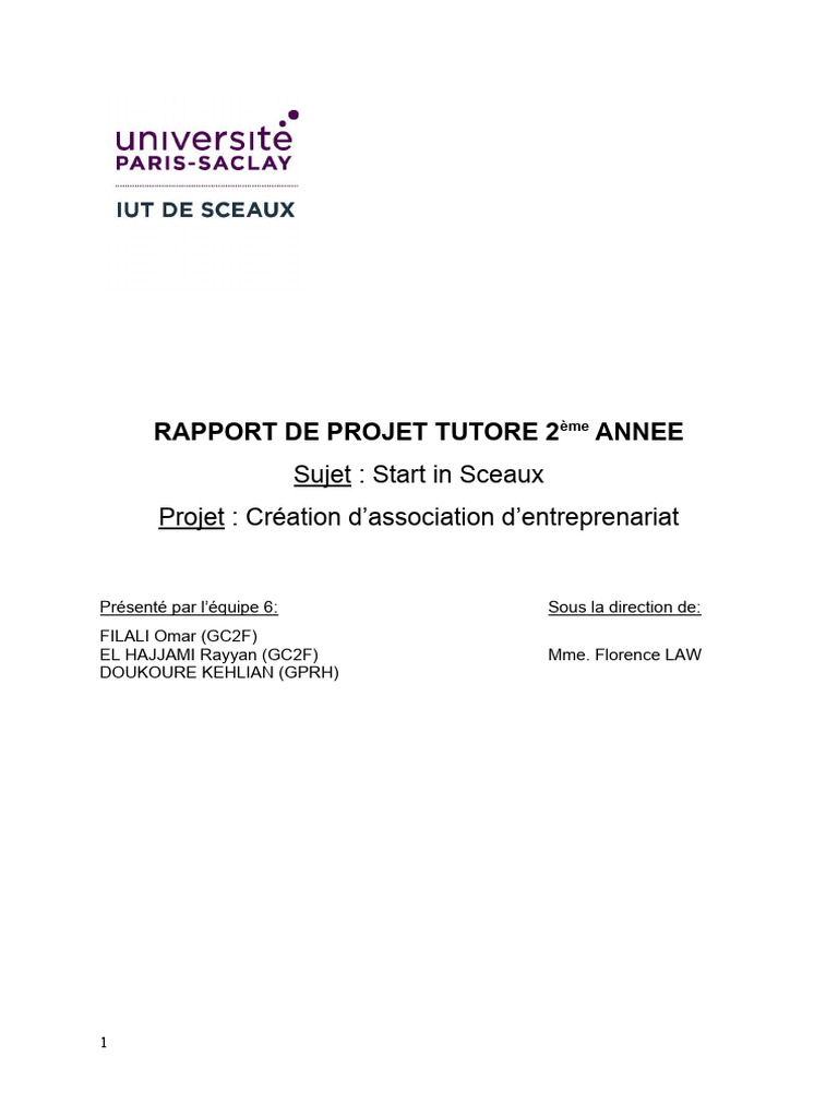 Rapport de Projet Tutore 2 Annee: Sujet: Start in Sceaux Projet: Création D'association D ...