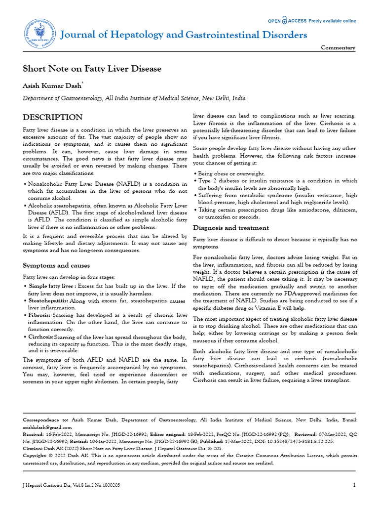 Short Note On Fatty Liver Disease | PDF | Cirrhosis | Liver