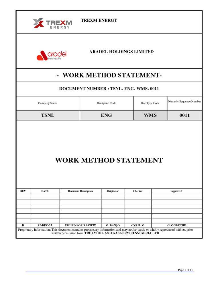 Tsnl-Eng - WMS - 0011 - Work Method Statement | PDF | Nondestructive ...