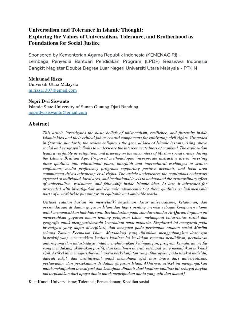 Universalism and Tolerance in Islamic Thought | PDF | Universalism ...