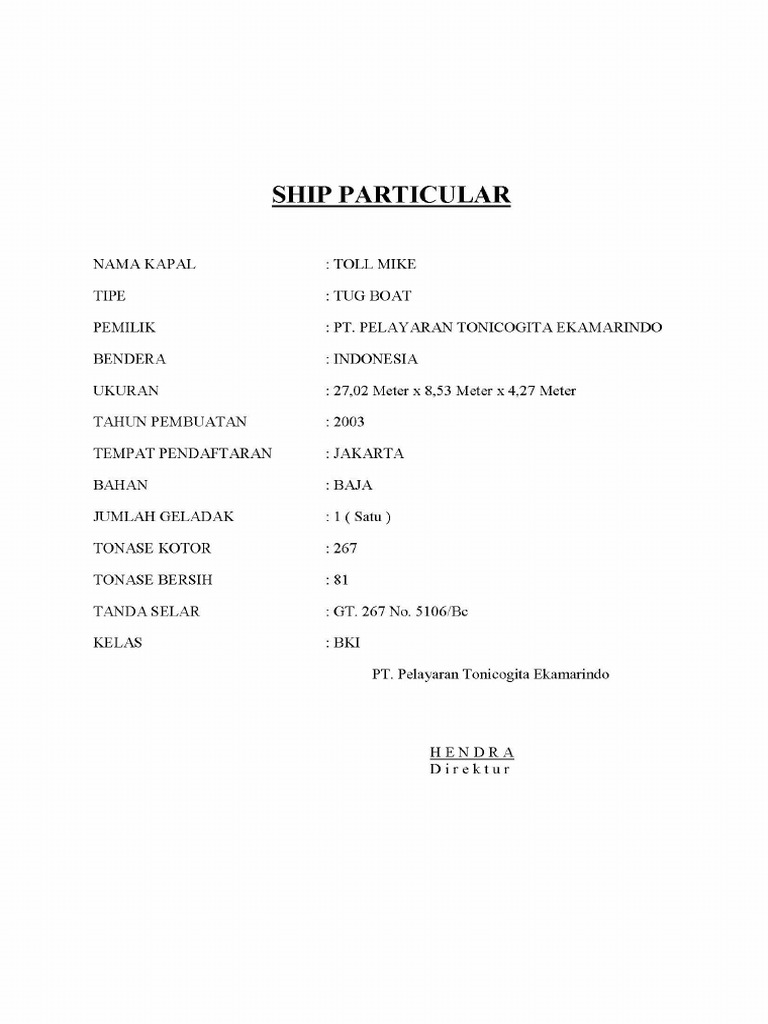 Ship Particular Toll Mike | PDF