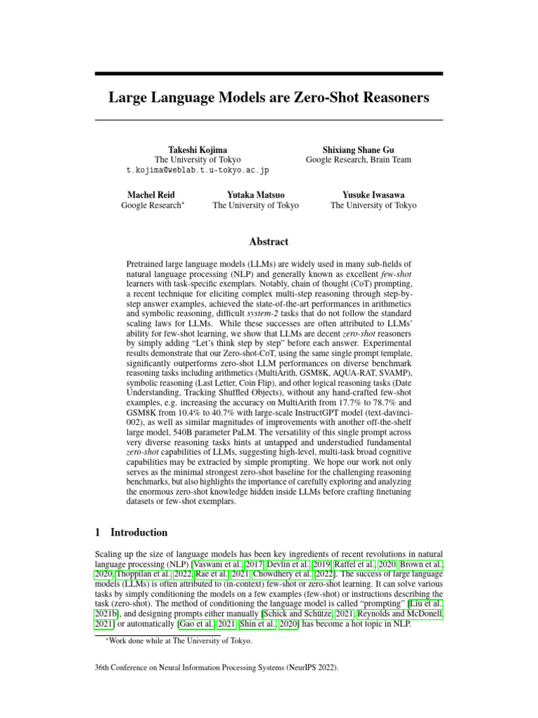 NeurIPS 2022 Large Language Models Are Zero Shot Reasoners Paper Conference | PDF | Reason ...