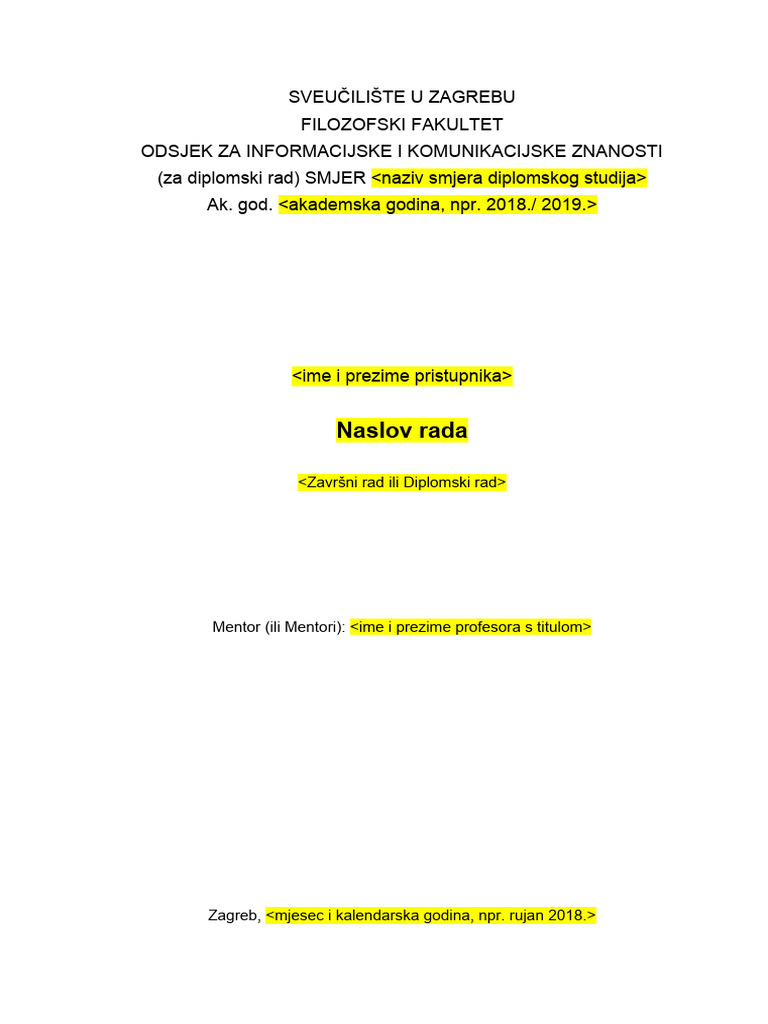 Predlozak Zavrsnog I Diplomskog Rada - Arial v2 | PDF