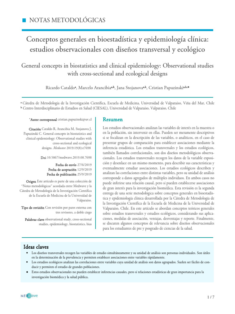 Estudios Transversales y Ecológicos en Epidemiología | PDF ...