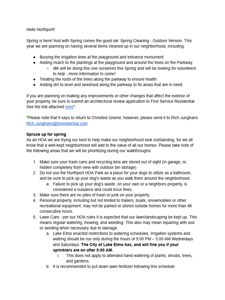 Northport HOA Spring Letter 2024 2 | PDF | Lawn | Botany