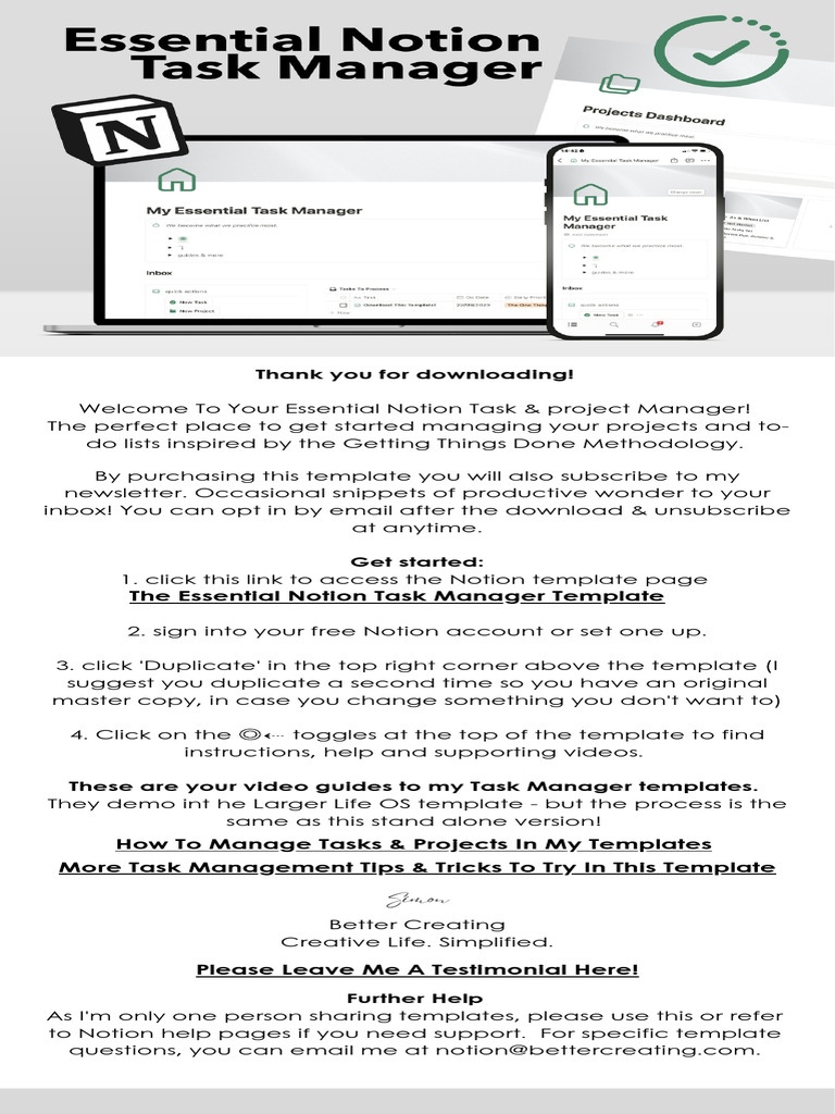 Essential Notion Task Manager Template | PDF